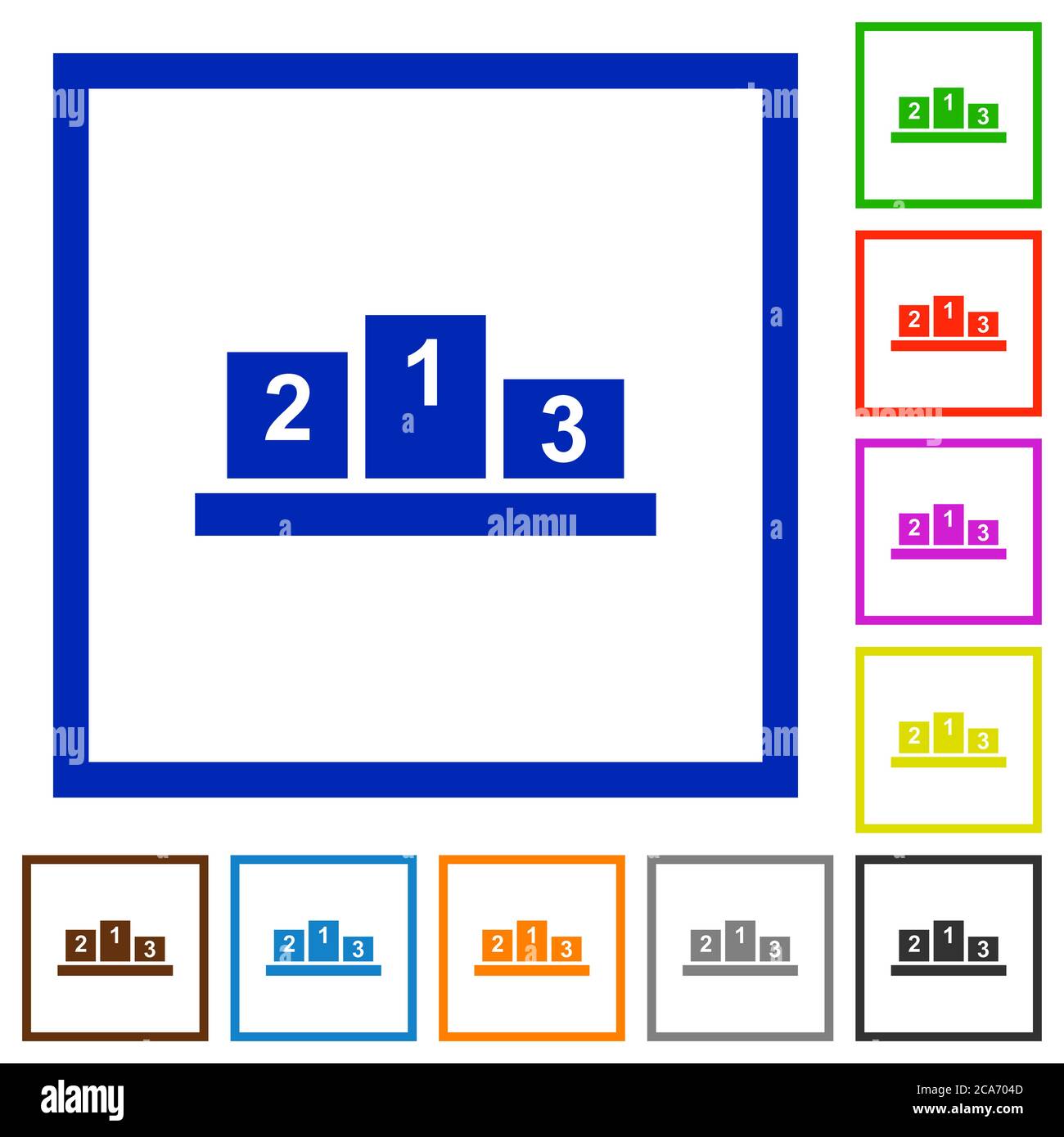 Winners podium with inside numbers flat color icons in square frames on ...