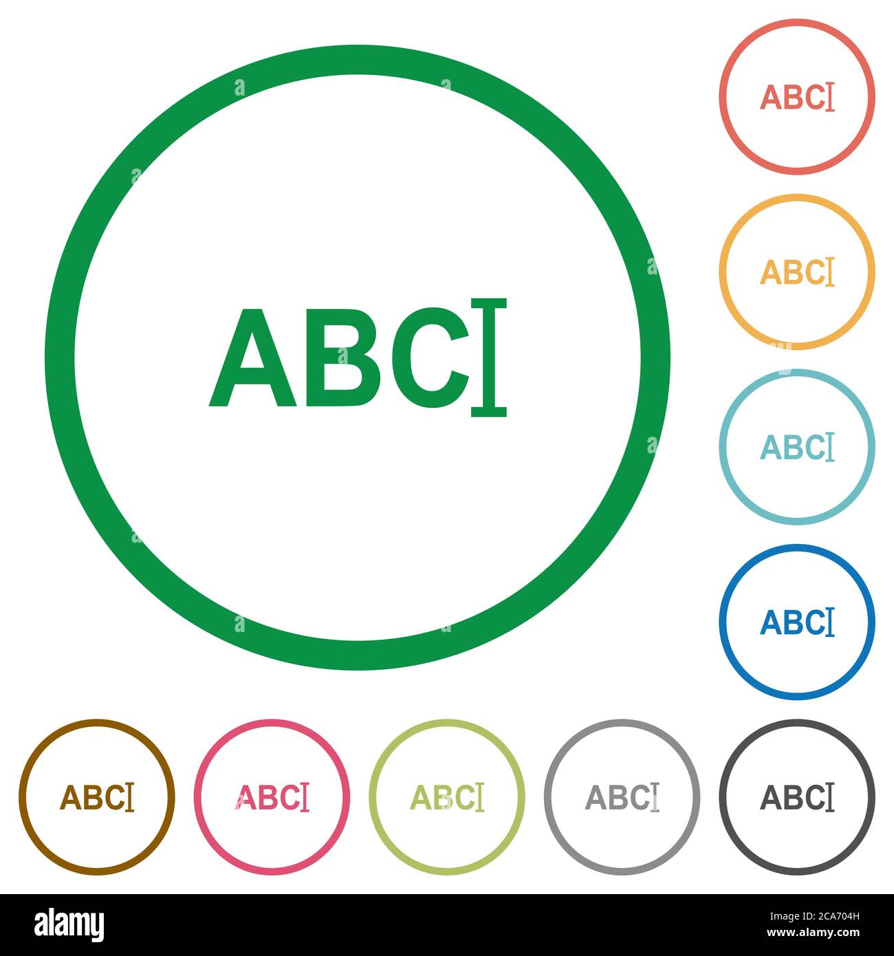 Typing text with cursor flat color icons in round outlines on white ...