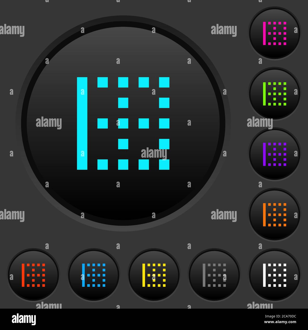 Left border dark push buttons with vivid color icons on dark grey background Stock Vector Image ...