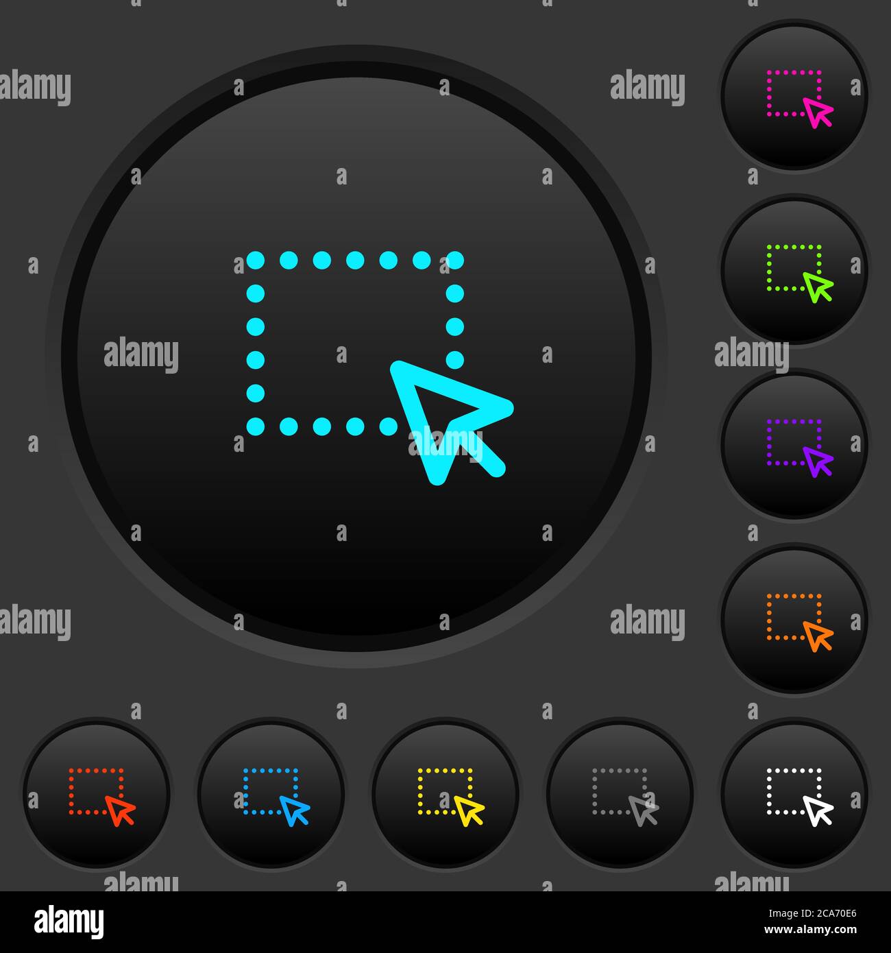 Drag and drop operation dark push buttons with vivid color icons on ...