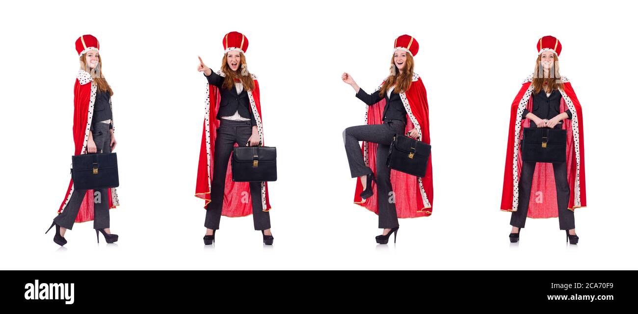 The woman business posing as queen isolated on white Stock Photo - Alamy
