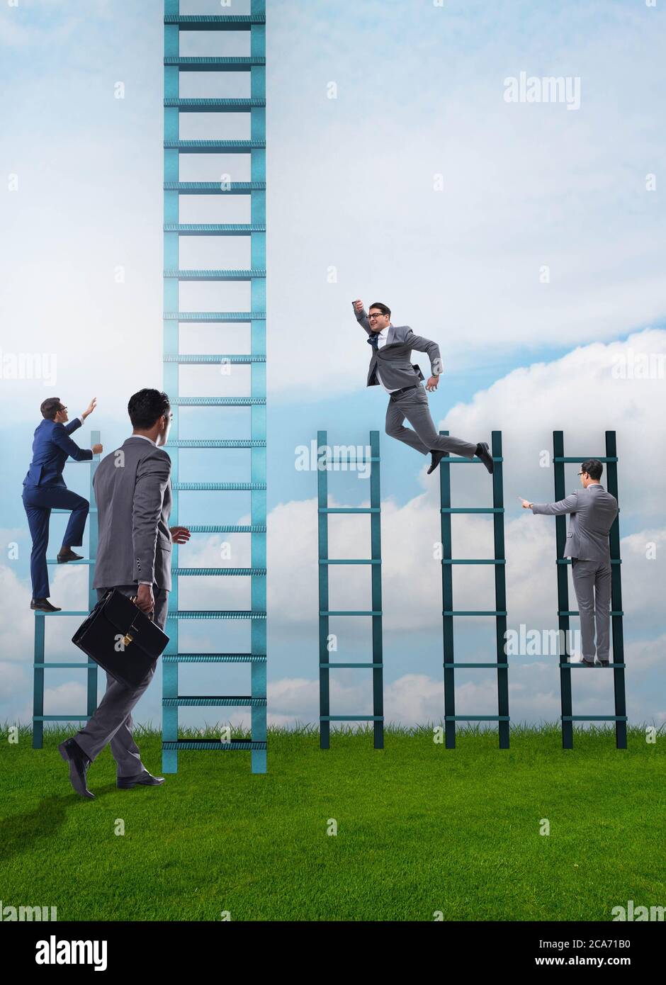 The competition concept with businessman beating competitors Stock ...