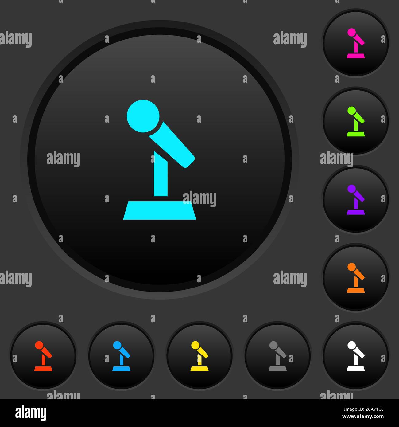 Microphone with stand dark push buttons with vivid color icons on dark ...