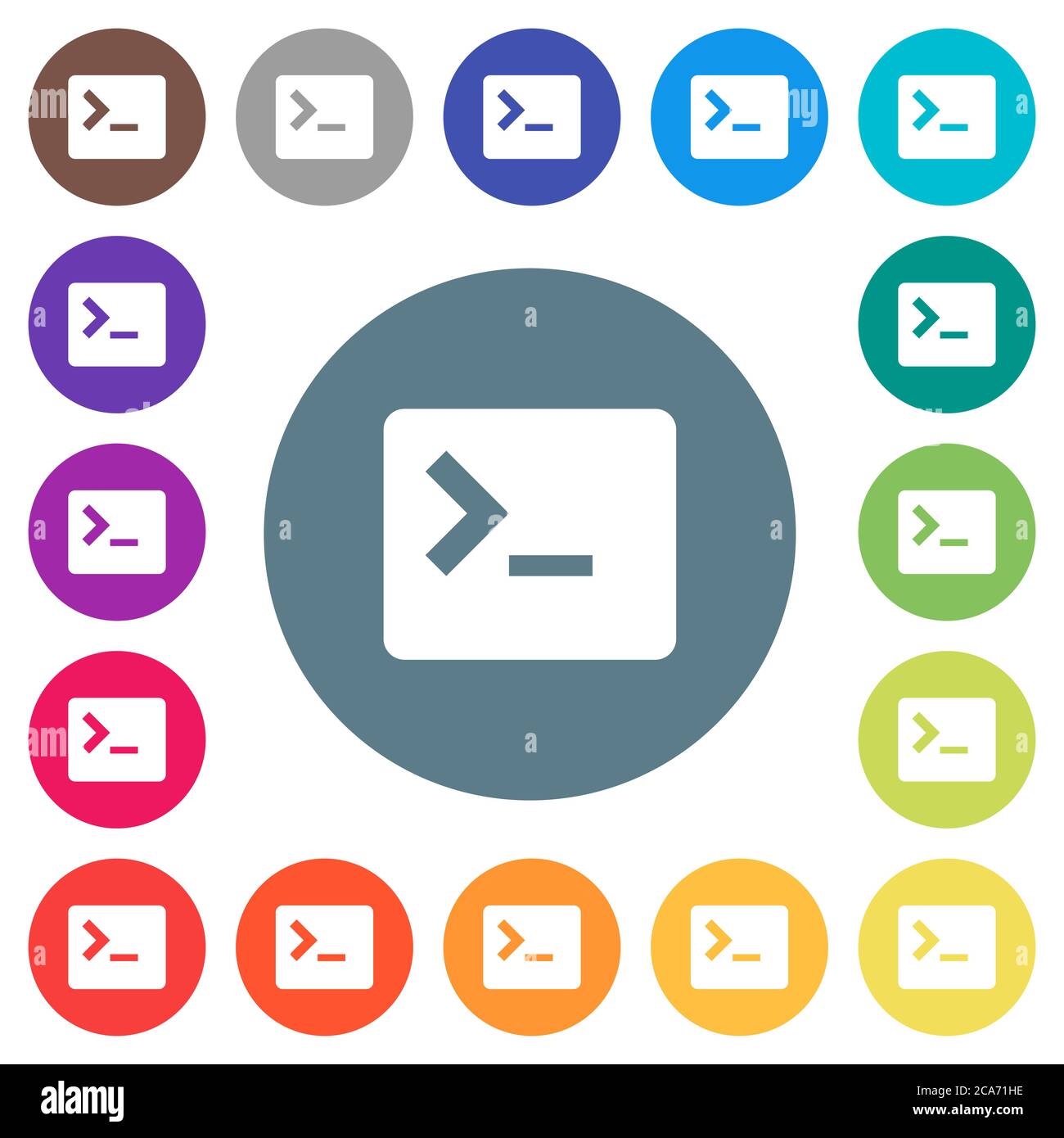 Command terminal flat white icons on round color backgrounds. 17 ...