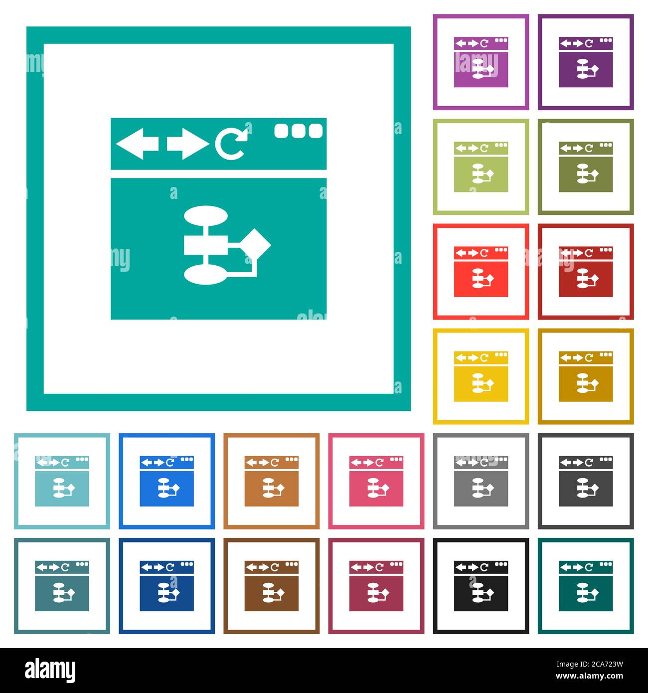Browser flow chart flat color icons with quadrant frames on white ...
