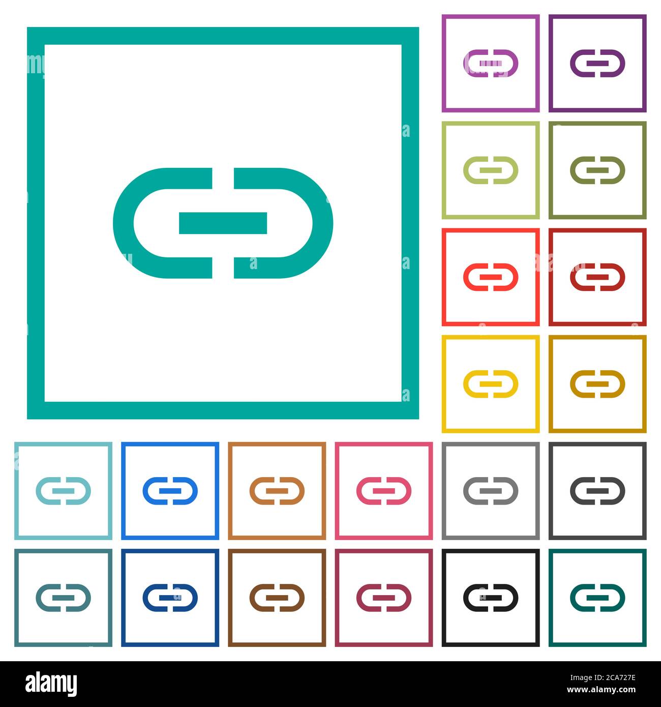 Insert link flat color icons with quadrant frames on white background ...