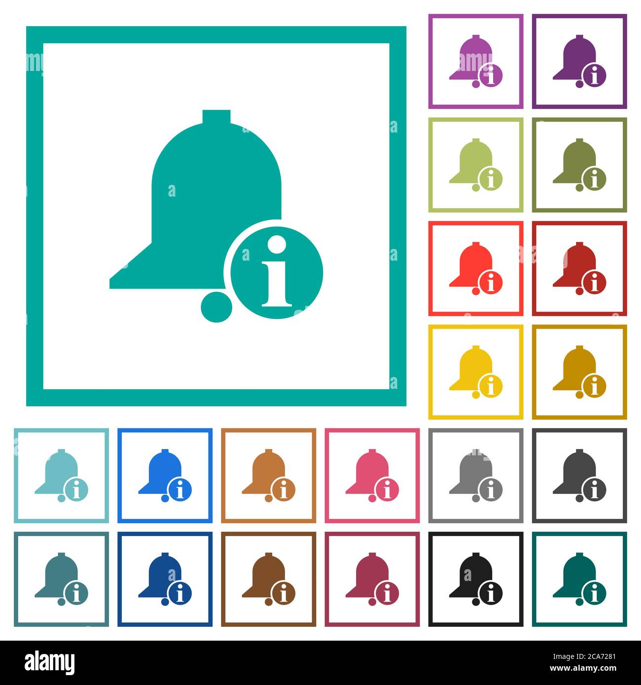 Reminder info flat color icons with quadrant frames on white background ...