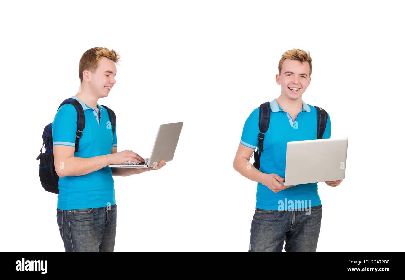 The student with laptop isolated on white Stock Photo - Alamy