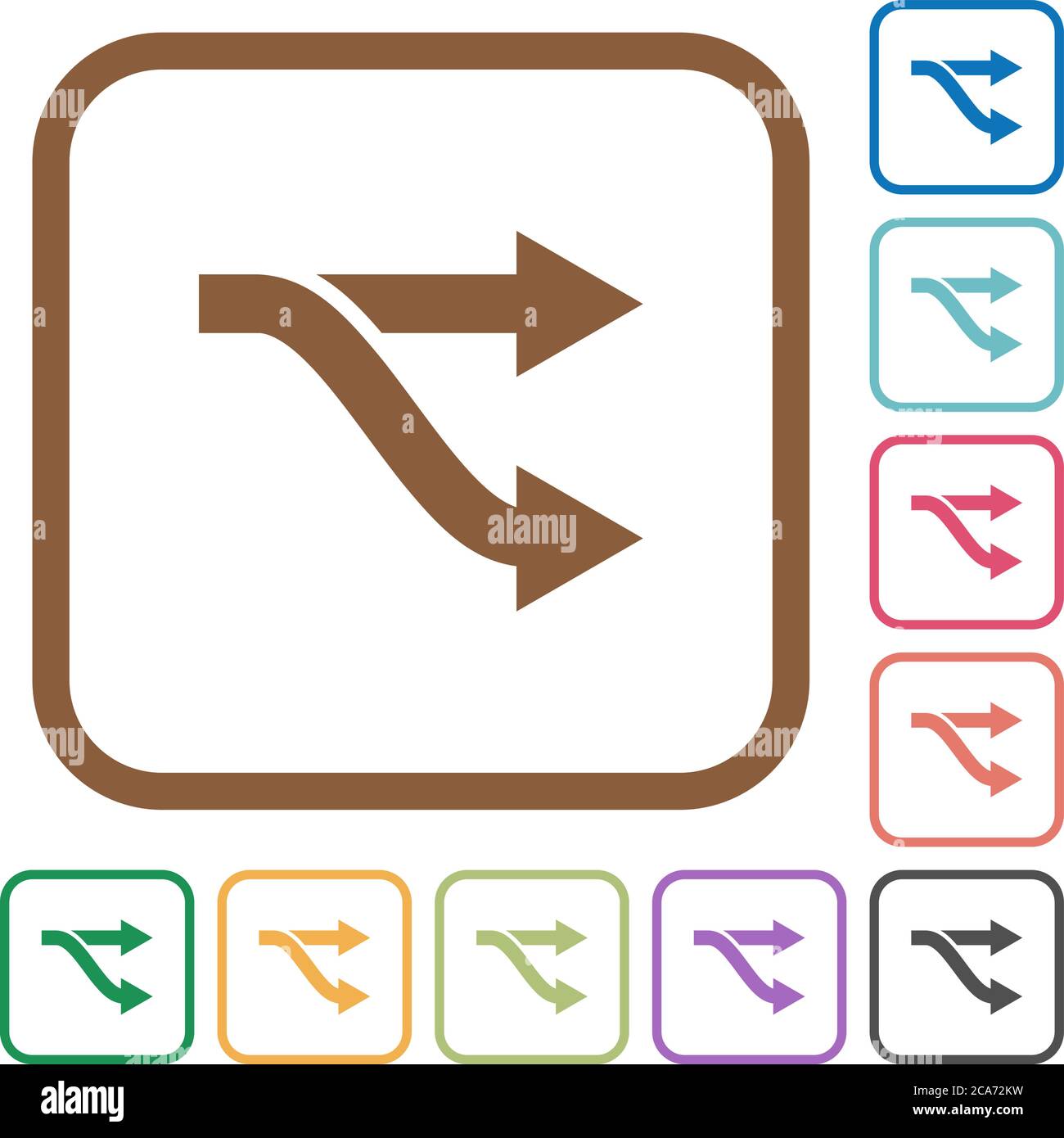 Fork simple icons in color rounded square frames on white background ...