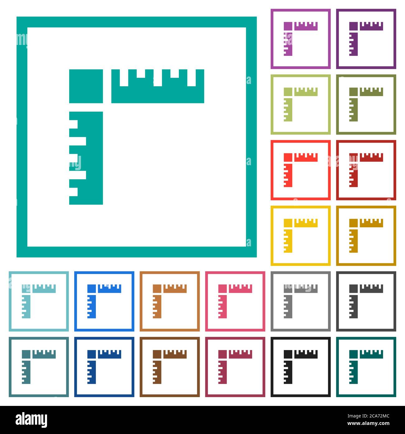 Page rulers flat color icons with quadrant frames on white background ...