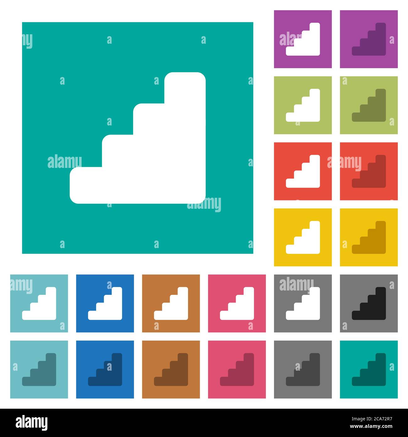 Stairs multi colored flat icons on plain square backgrounds. Included ...