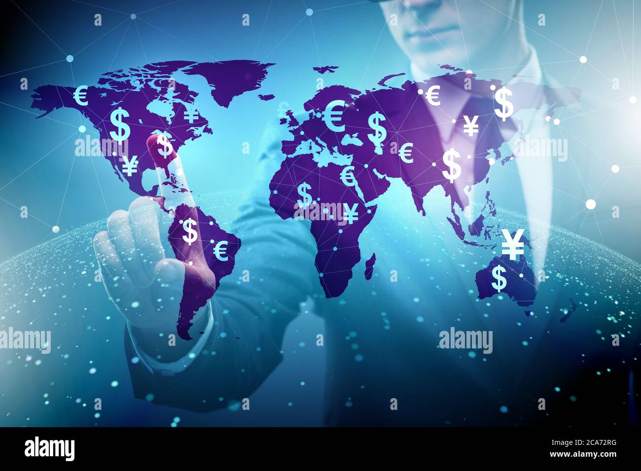 Global money transfer and exchange concept with the businessman Stock ...