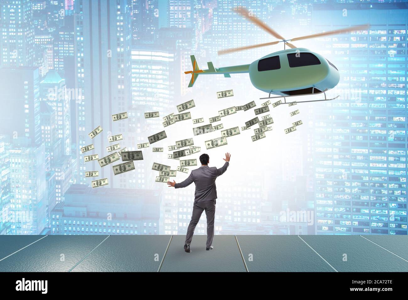 Helicopter money concept with the businessman Stock Photo - Alamy