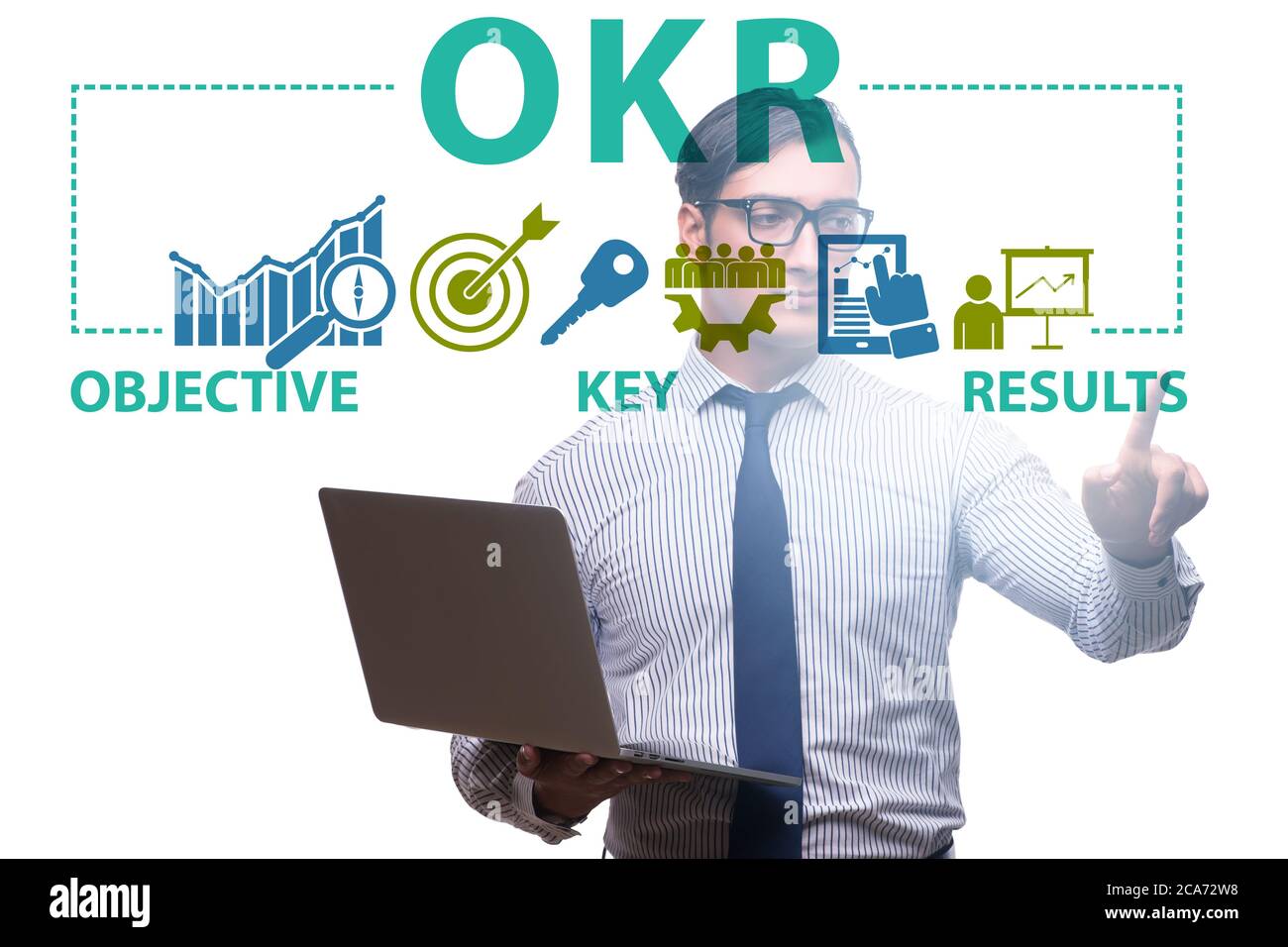 OKR concept with the objective key results and businessman Stock Photo ...