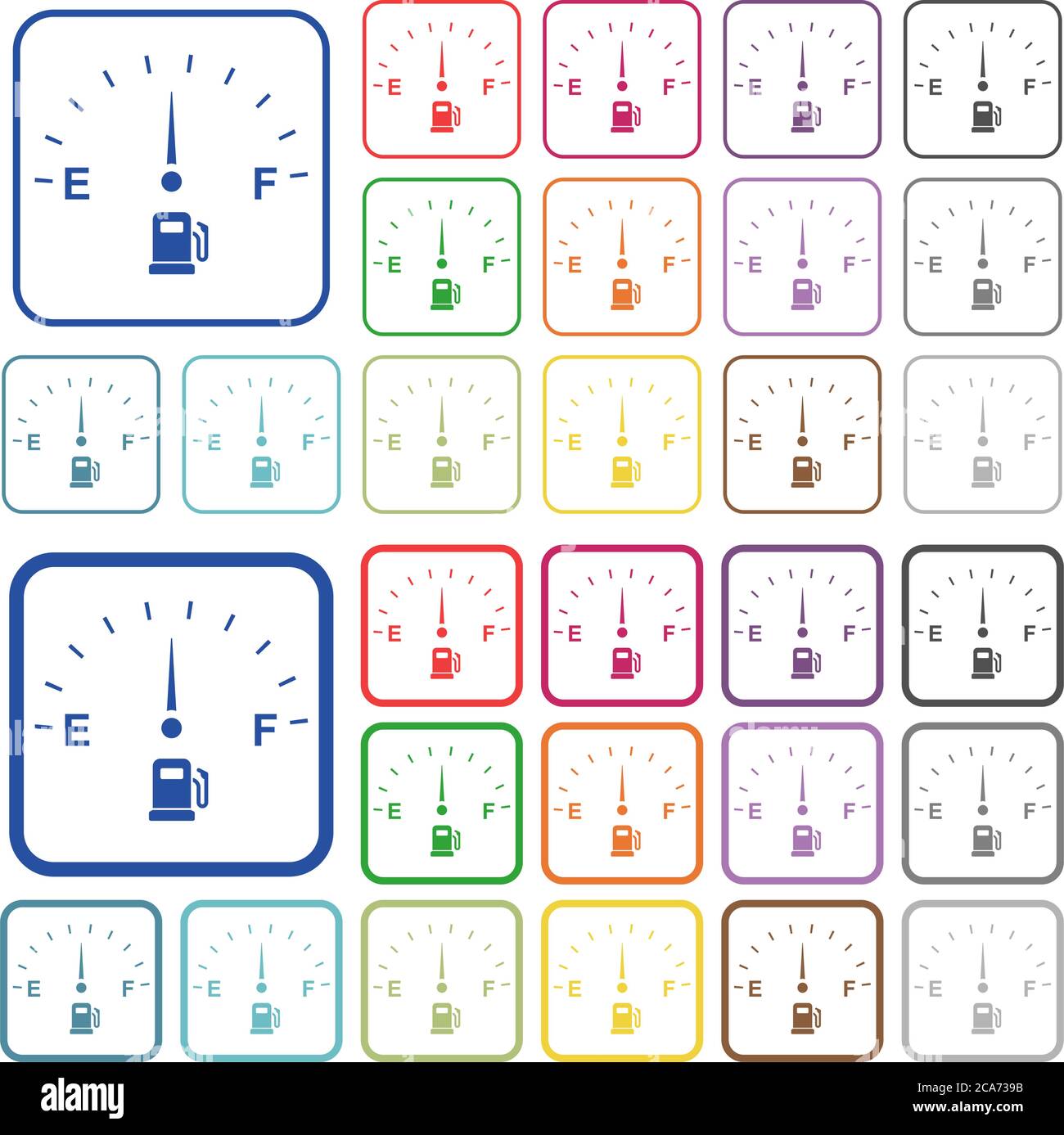 Fuel indicator color flat icons in rounded square frames. Thin and ...