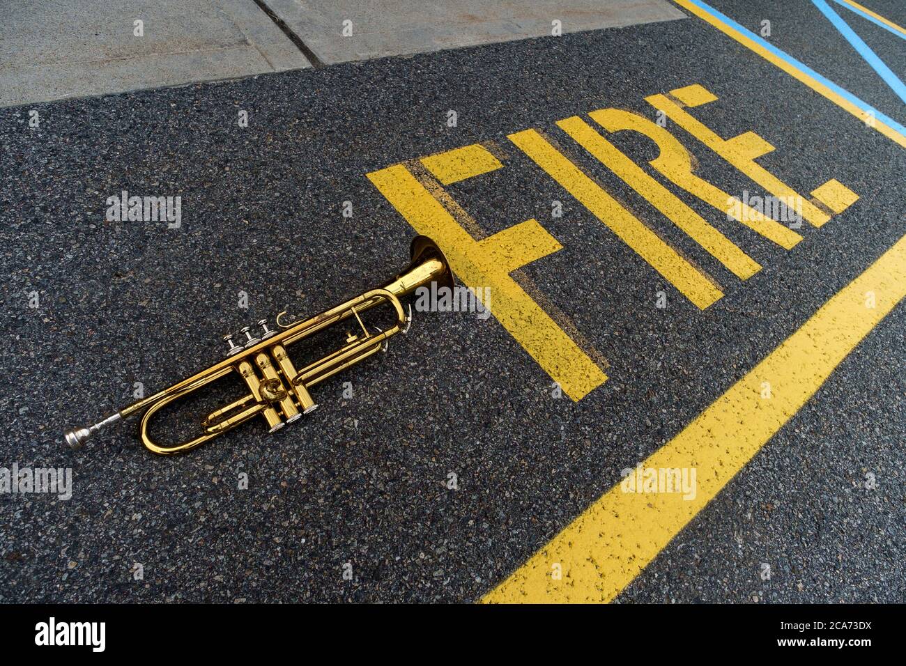 Fire alarm musical instrument trumpet concept with word spelled out ...