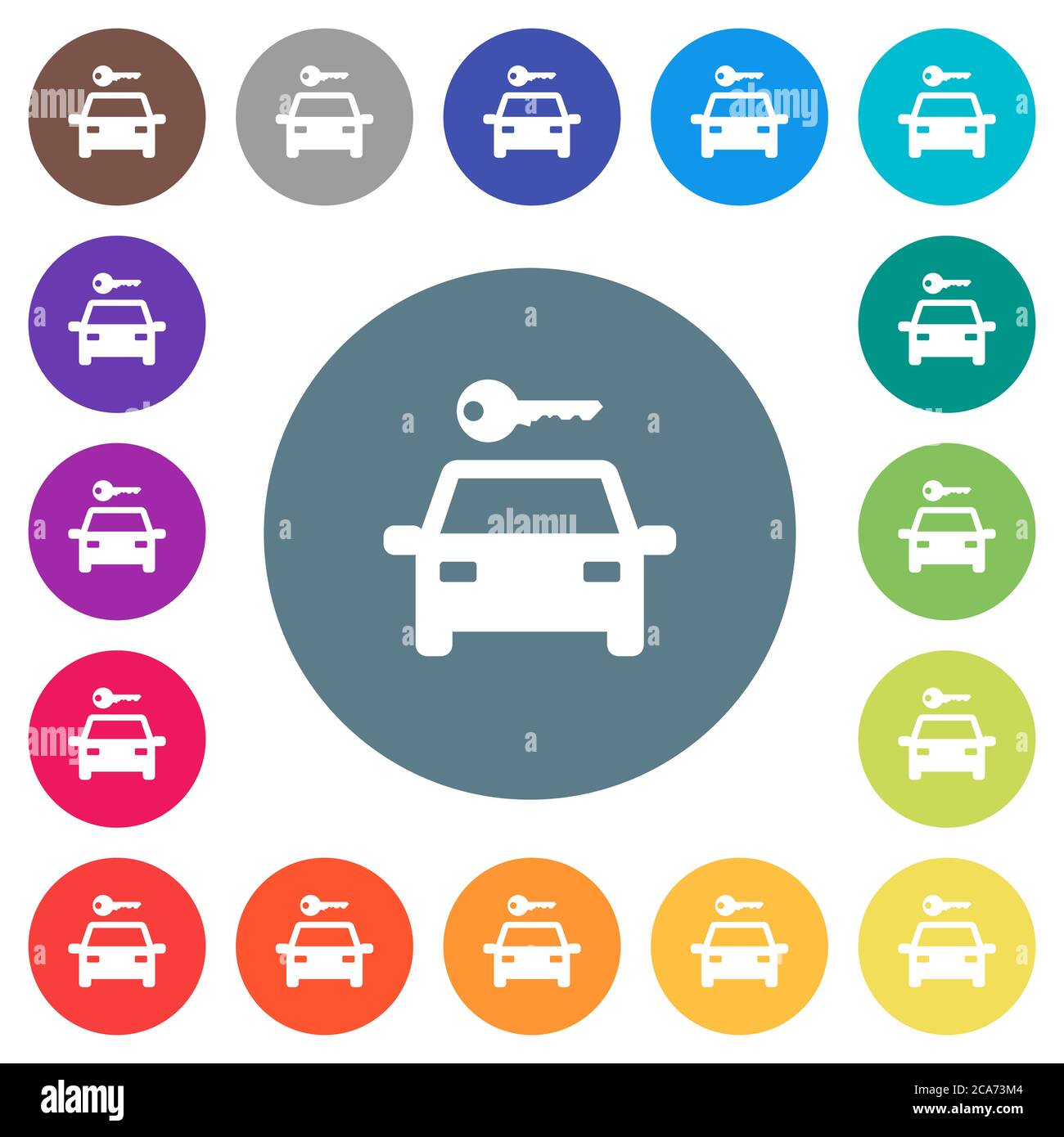 Car rental flat white icons on round color backgrounds. 17 background ...