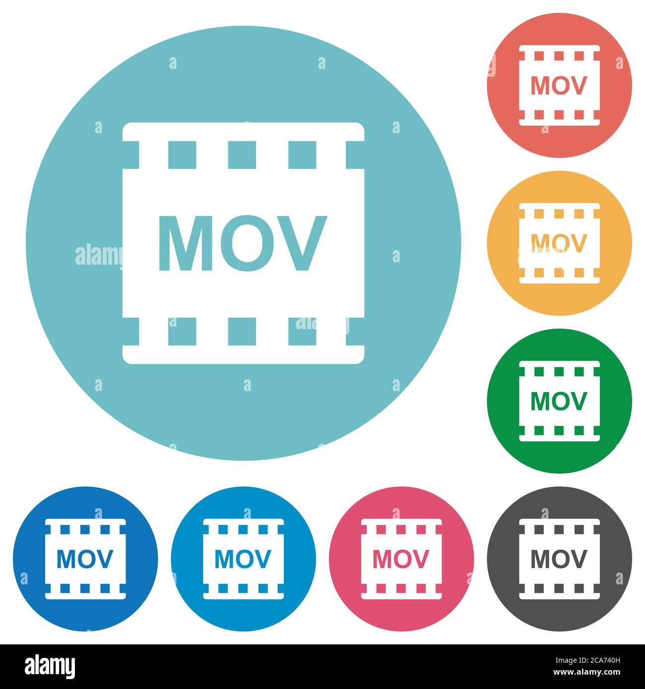 MOV movie format flat white icons on round color backgrounds Stock ...