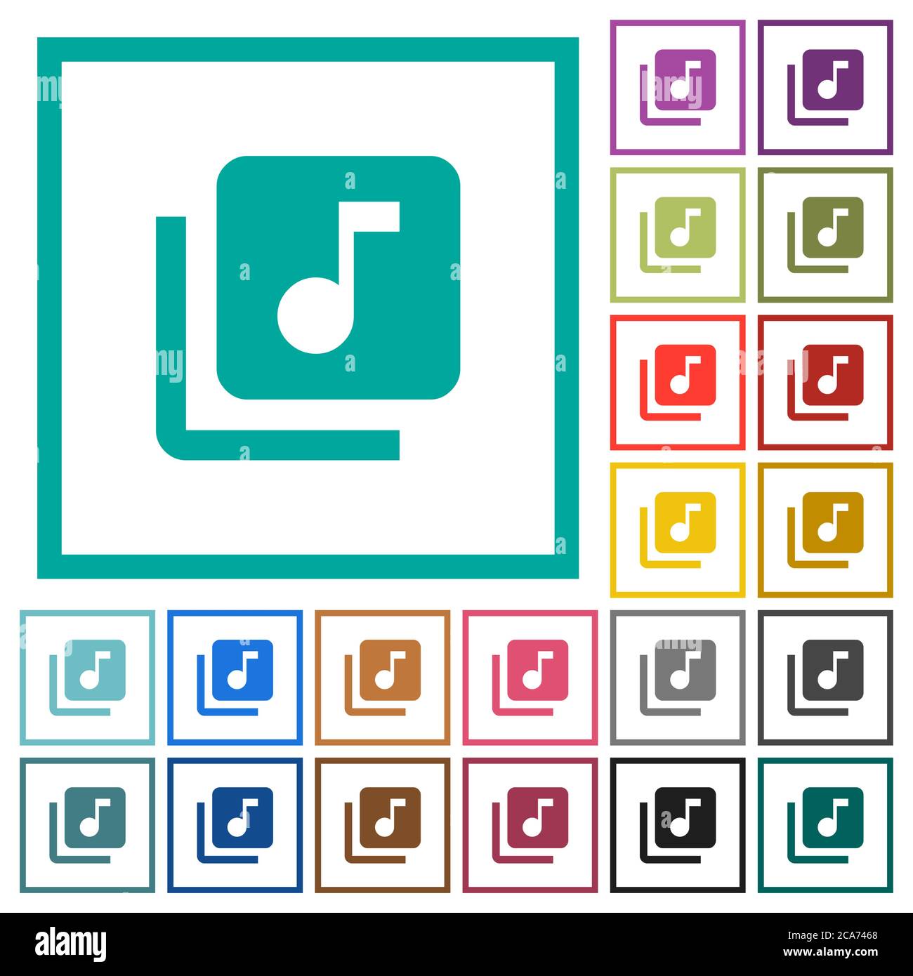 Music library flat color icons with quadrant frames on white background ...