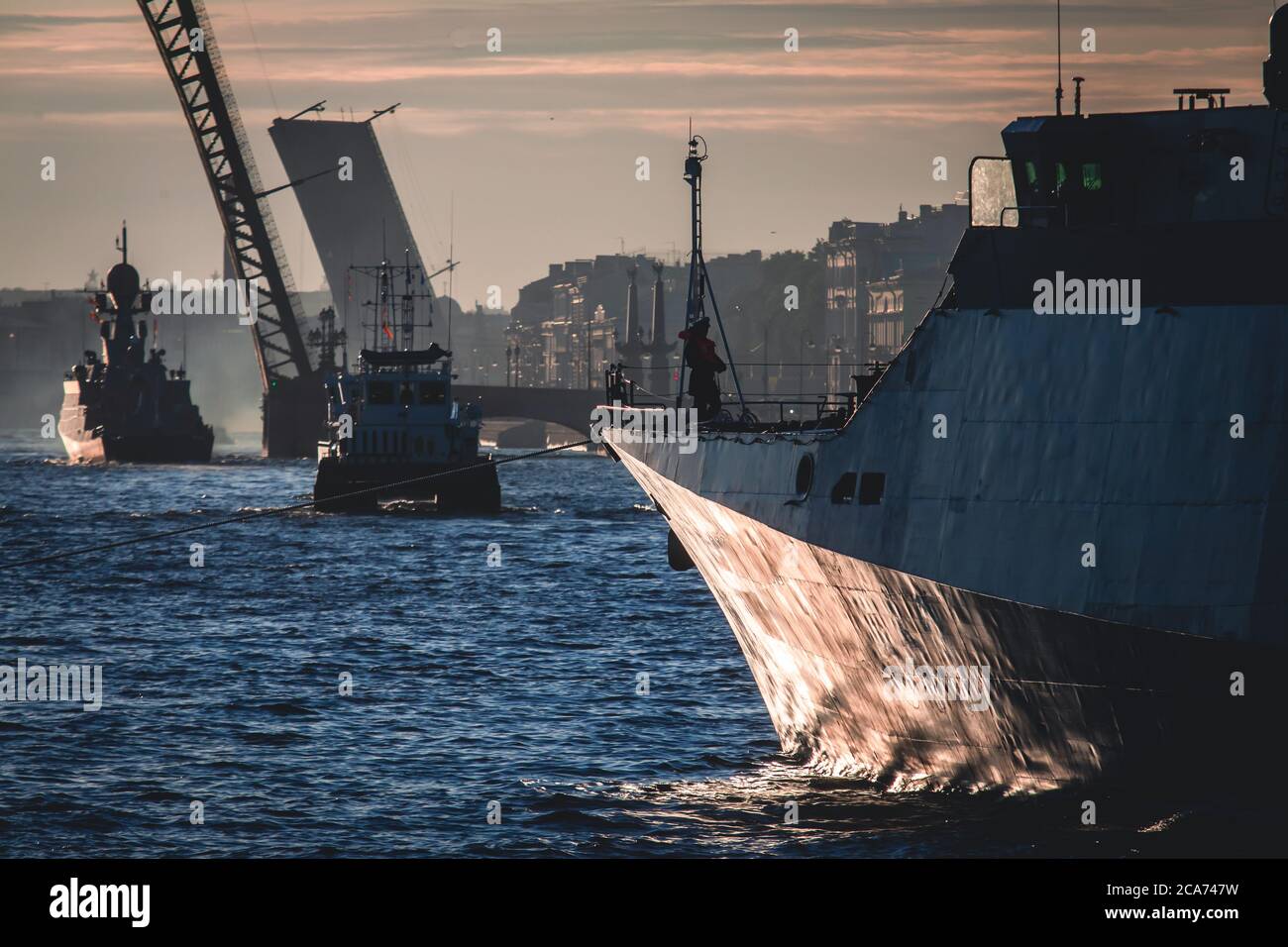 View of Russian Navy, modern russian military naval battleships ...