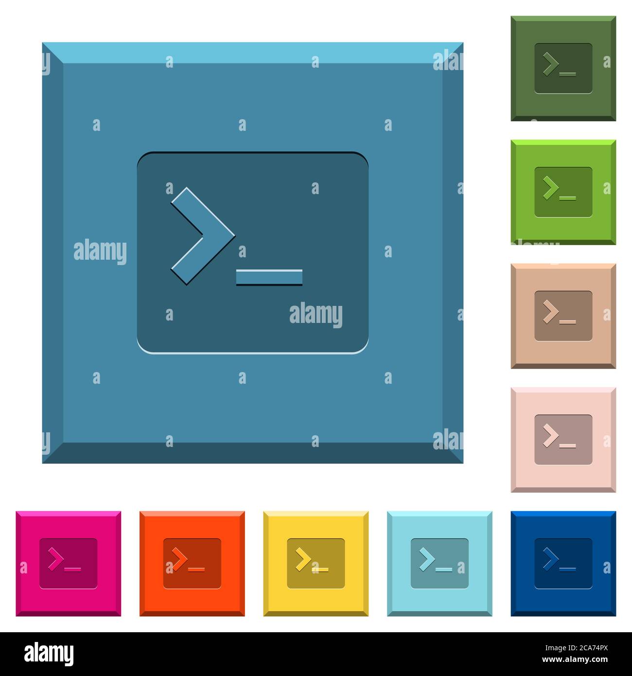 Command terminal engraved icons on edged square buttons in various ...