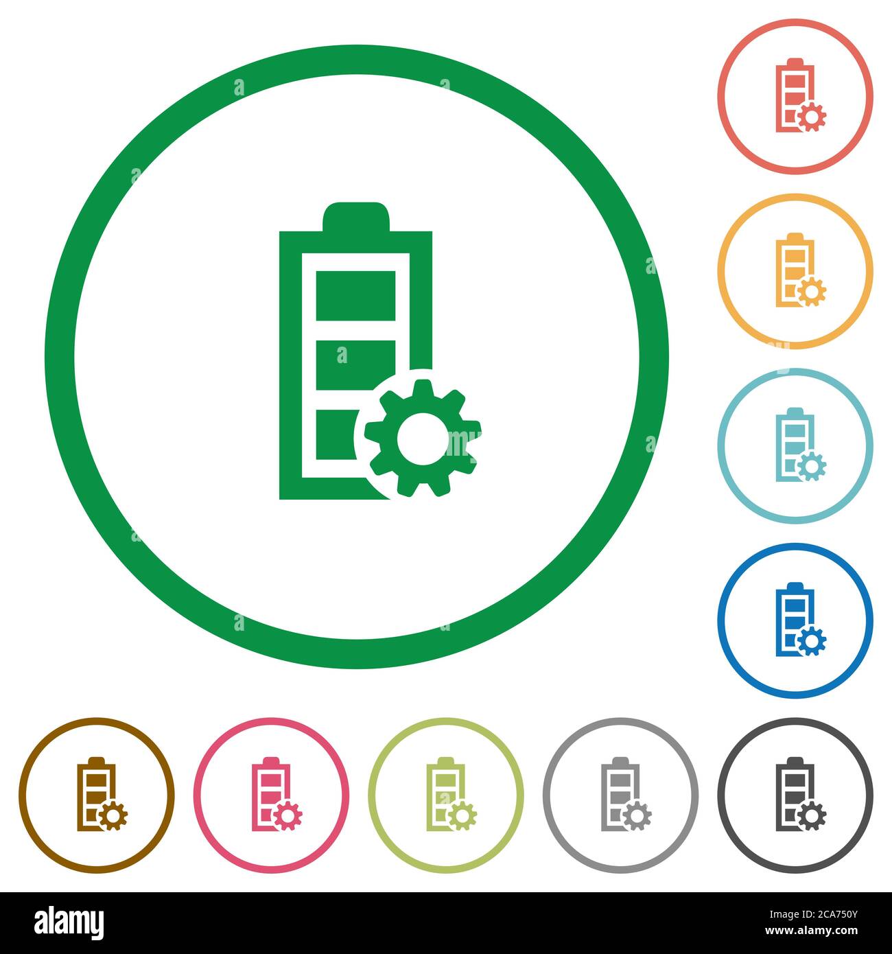 Power management flat color icons in round outlines on white background ...