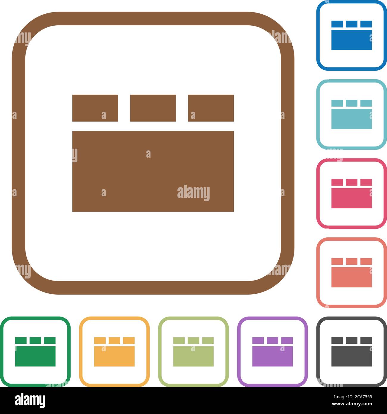 Horizontal tabbed layout simple icons in color rounded square frames on white background Stock ...