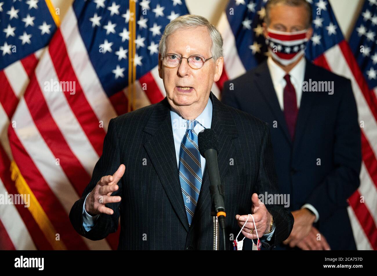 Senator Mitch McConnell (R-KY) speaking at the Republican Senate caucus ...