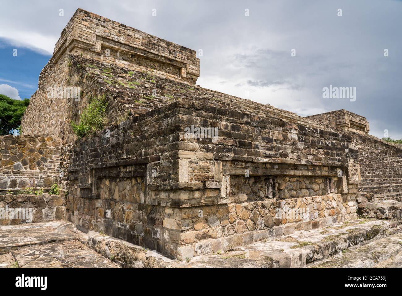 Detail of stonework of Building U at the pre-Columbian Zapotec ruins of ...