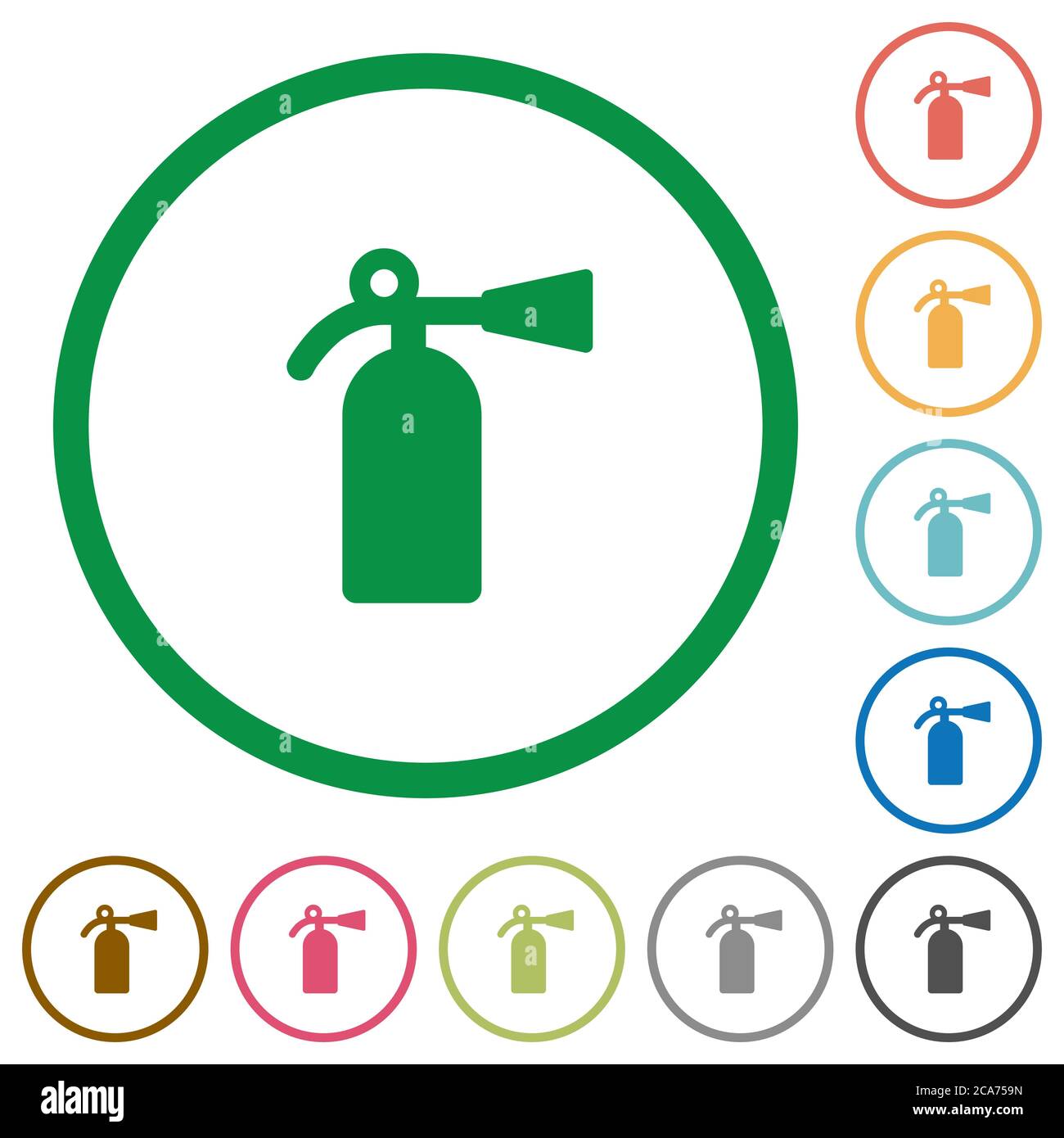 Fire extinguisher flat color icons in round outlines on white ...