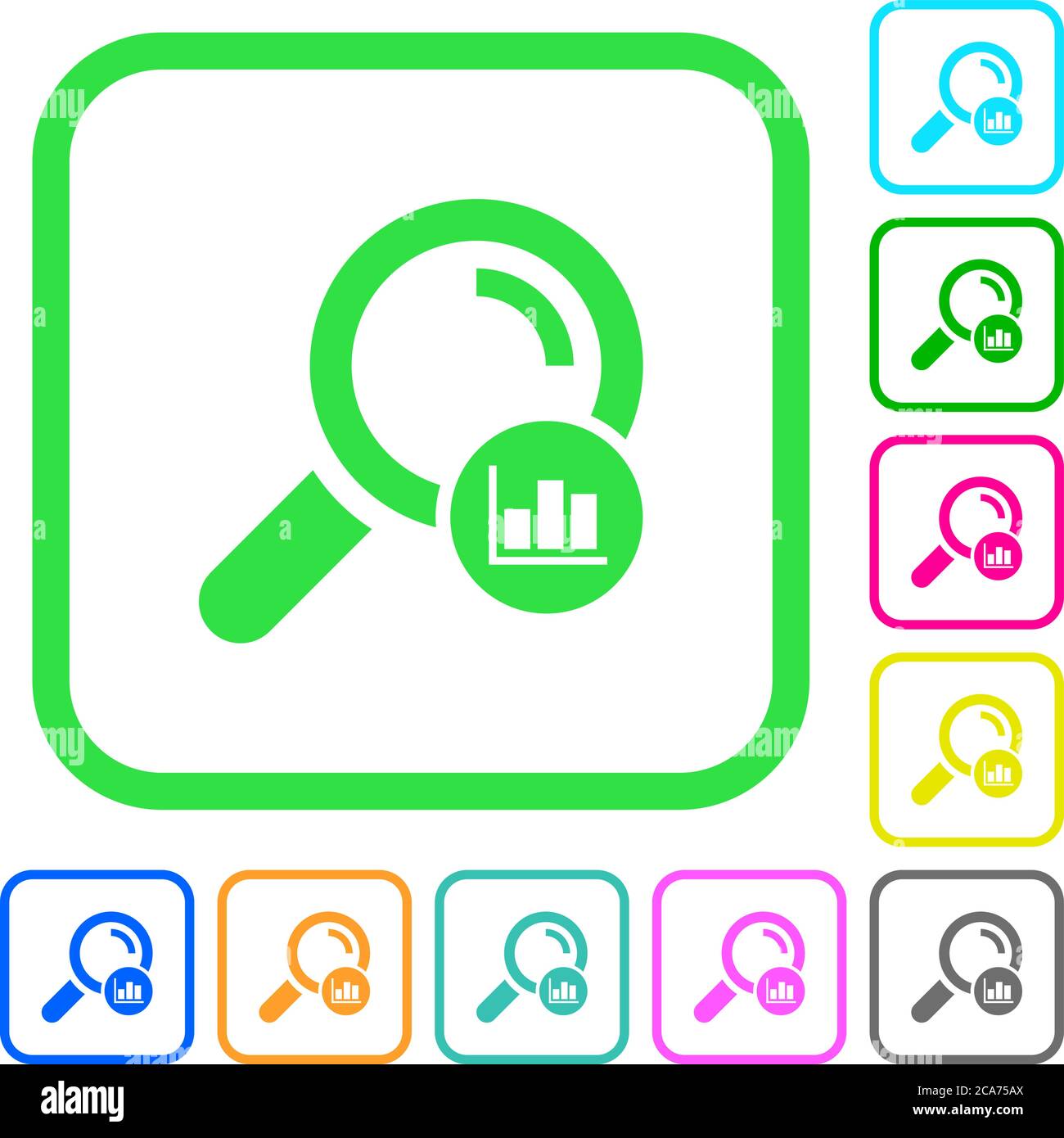 Search statistics vivid colored flat icons in curved borders on white ...