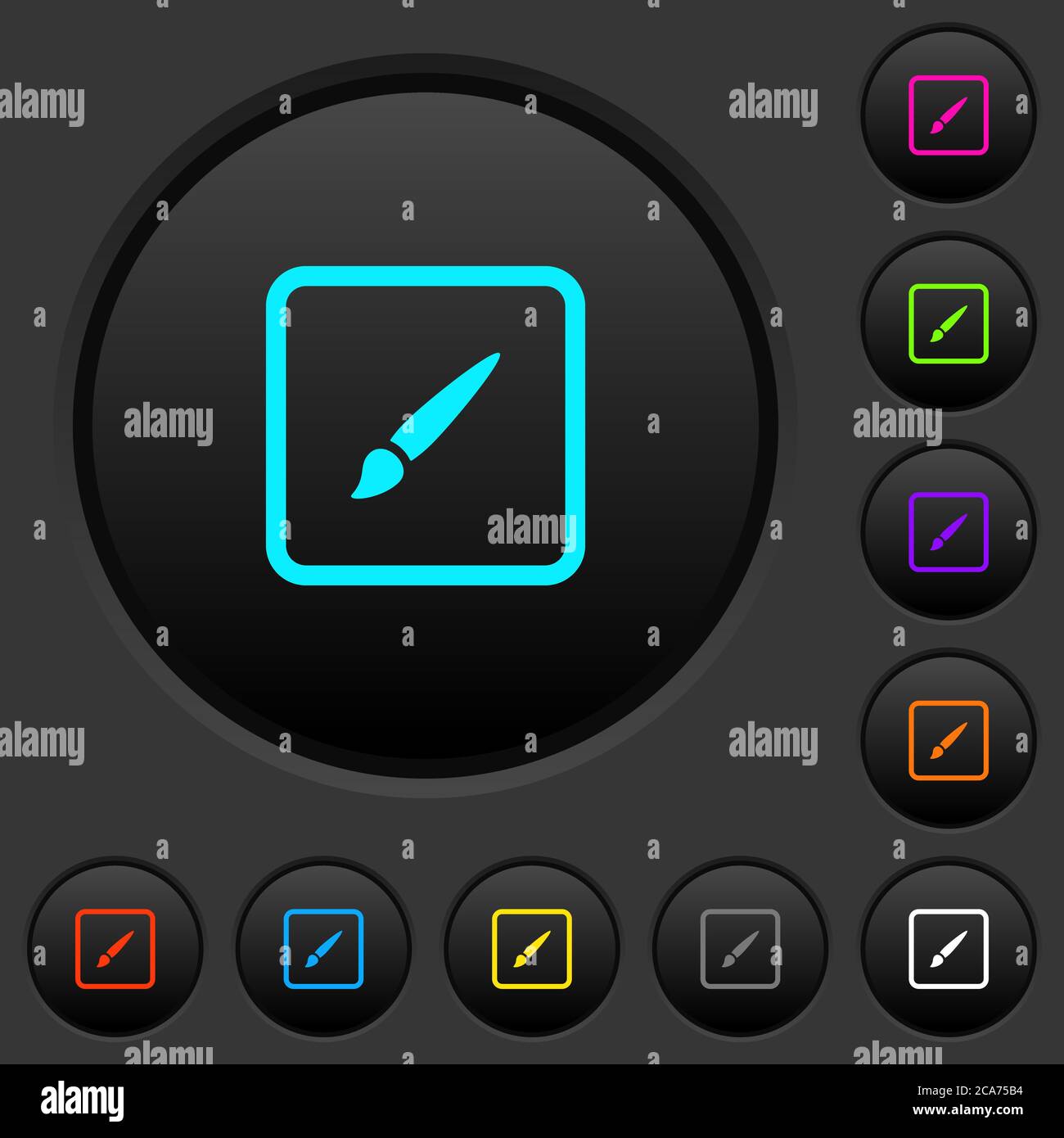 Paint object dark push buttons with vivid color icons on dark grey ...