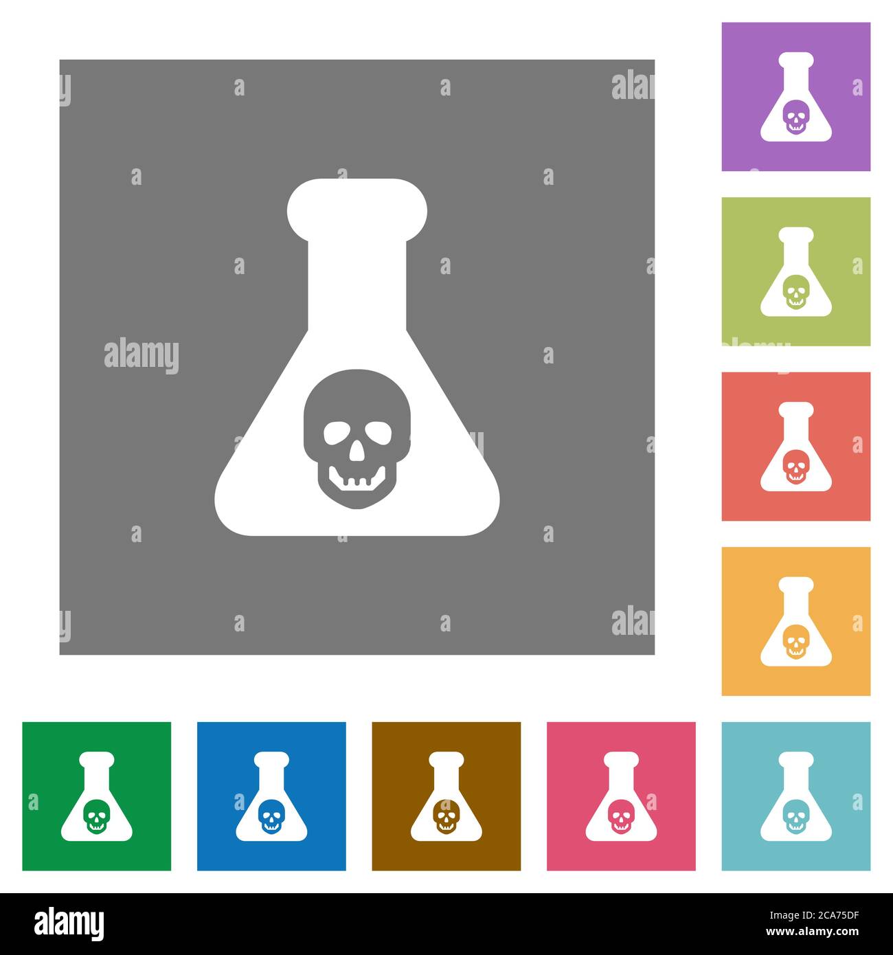 Dangerous chemical experiment flat icons on simple color square ...