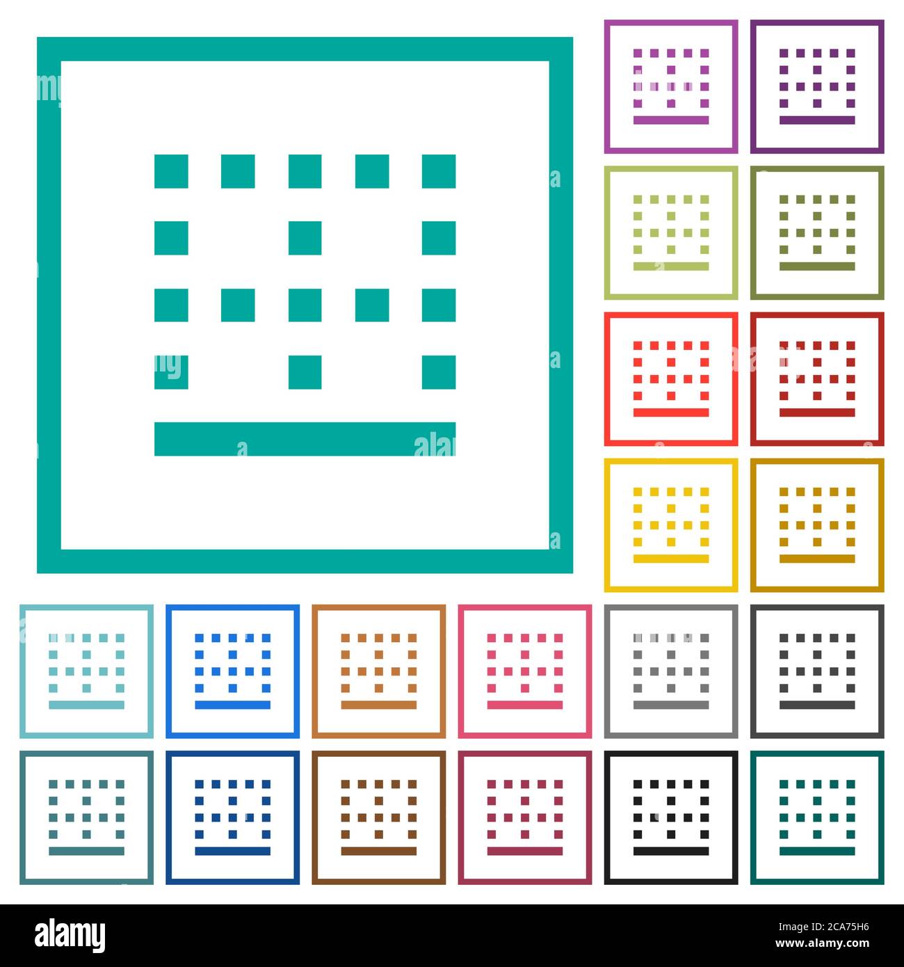 Bottom border flat color icons with quadrant frames on white background ...