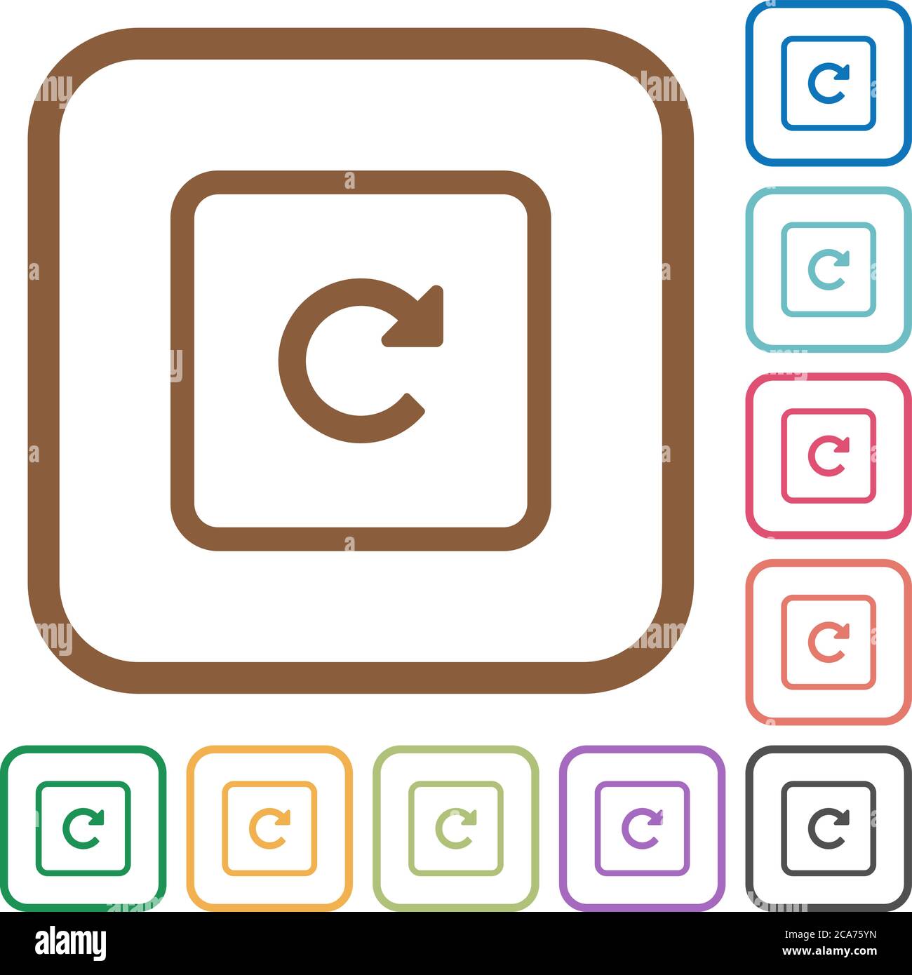 Rotate object right simple icons in color rounded square frames on ...