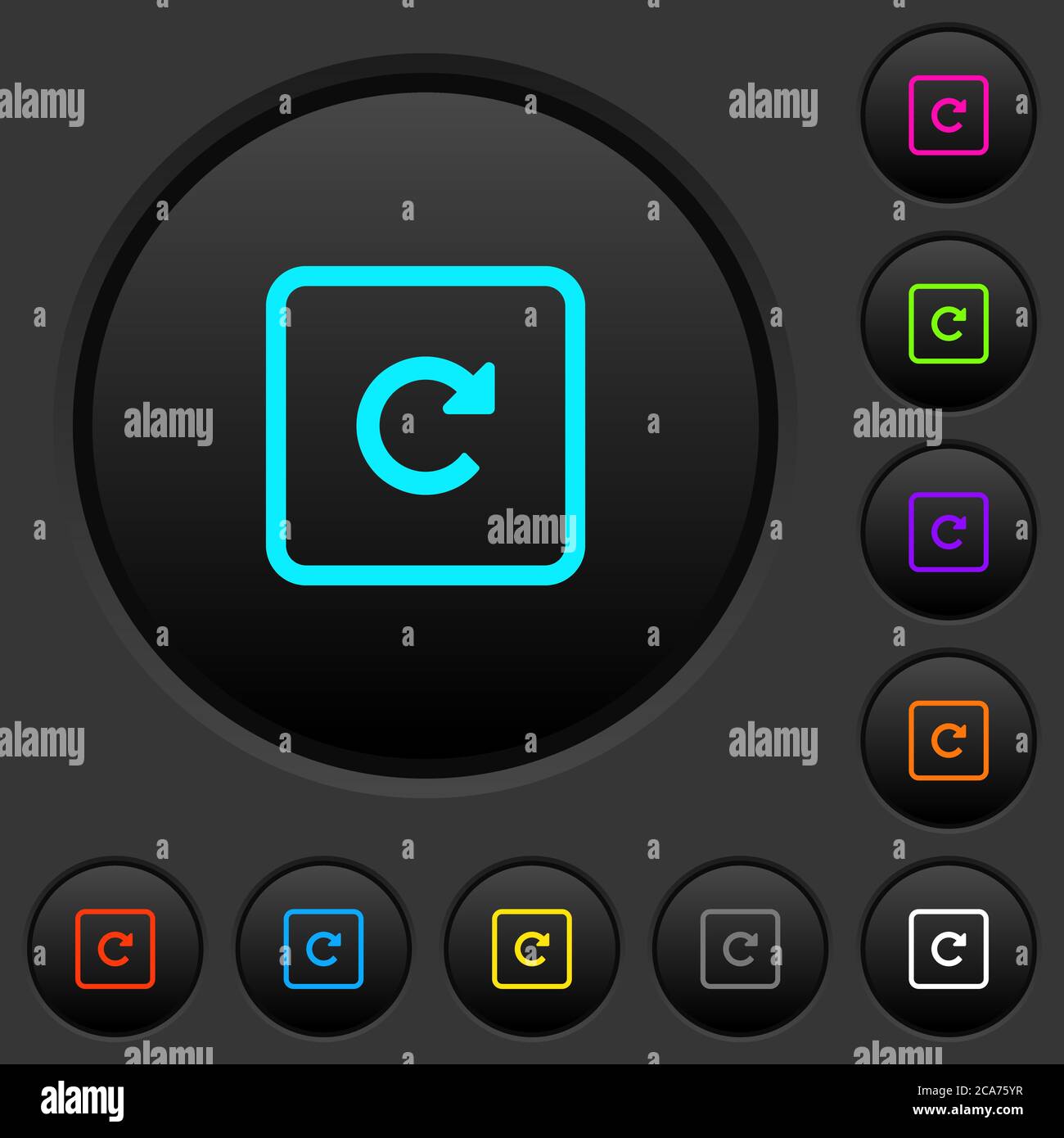 Rotate object right dark push buttons with vivid color icons on dark ...