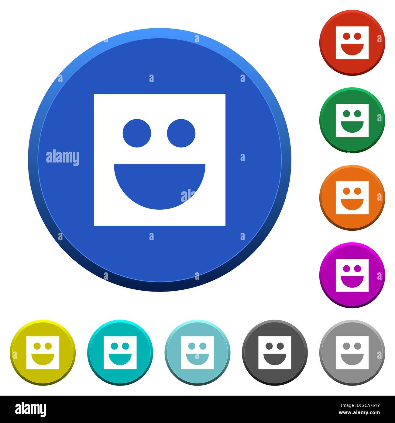 Smiley round color beveled buttons with smooth surfaces and flat white ...