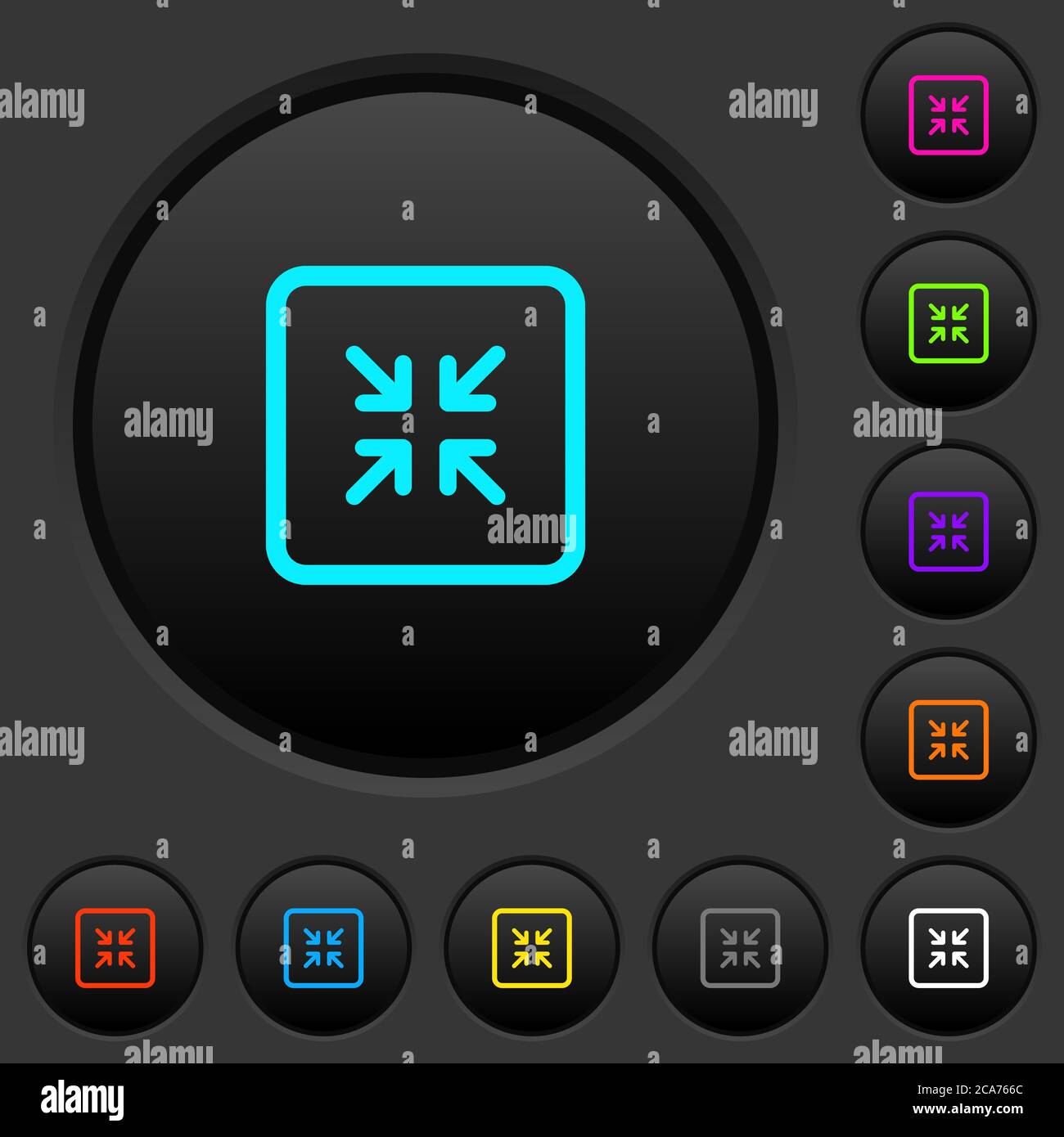 Shrink object dark push buttons with vivid color icons on dark grey ...