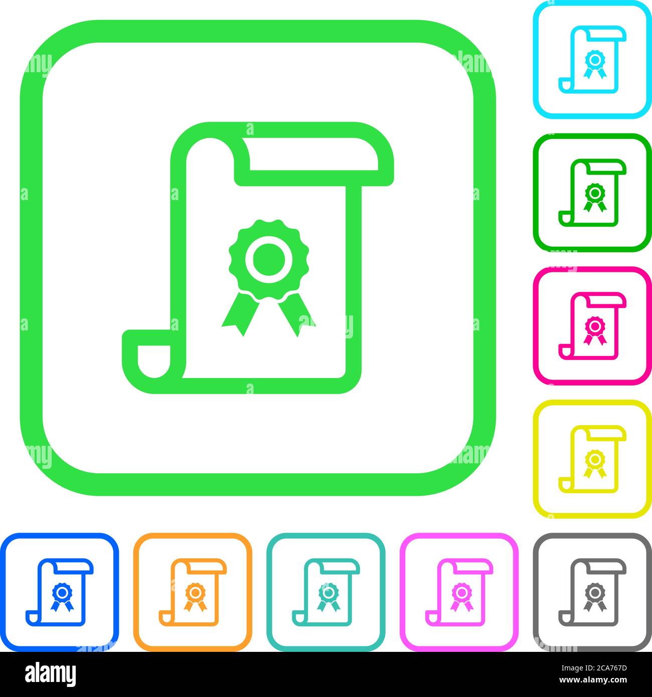 Scroll with certificate vivid colored flat icons in curved borders on ...