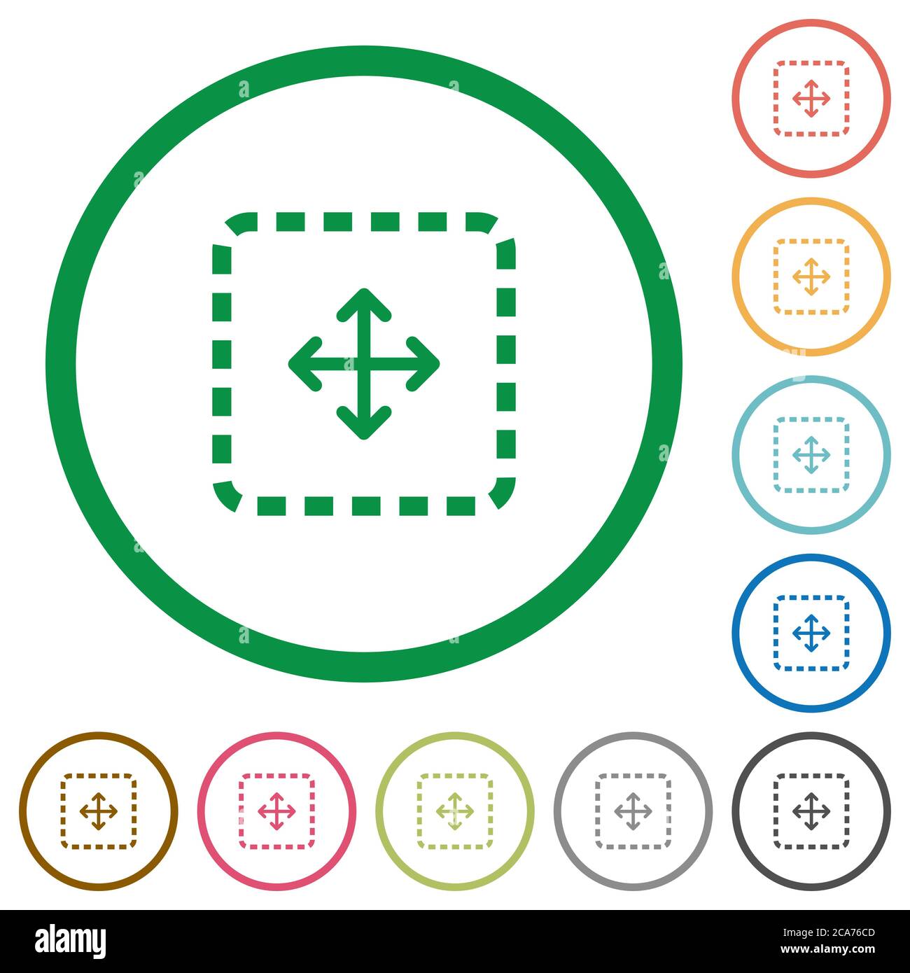 Drag object flat color icons in round outlines on white background ...