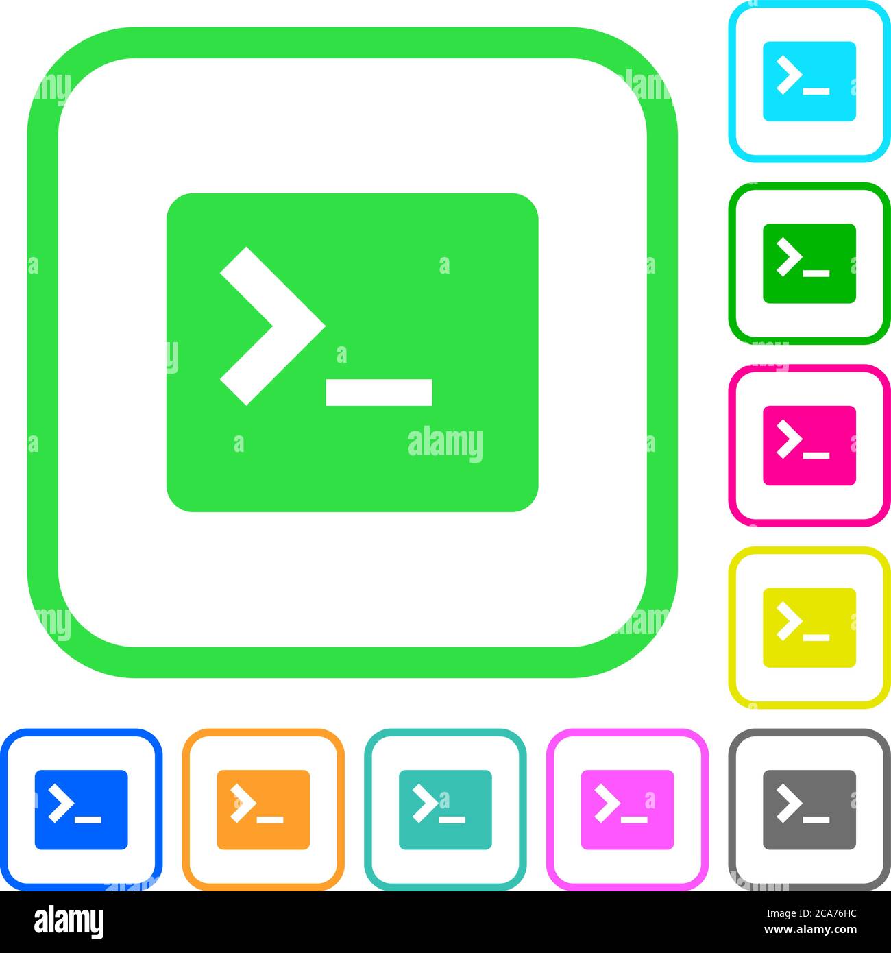 Command terminal vivid colored flat icons in curved borders on white ...