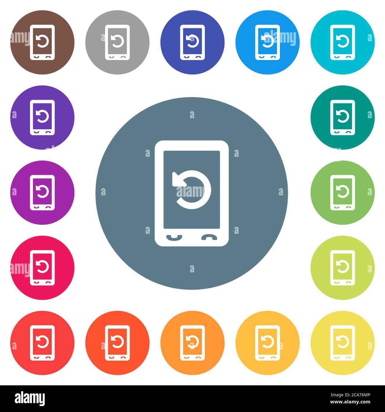 Mobile redial flat white icons on round color backgrounds. 17 ...