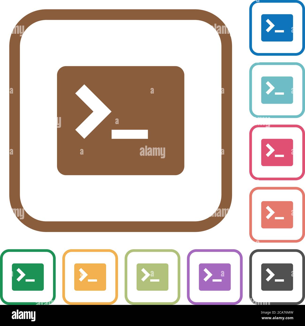 Command terminal simple icons in color rounded square frames on white background Stock Vector ...