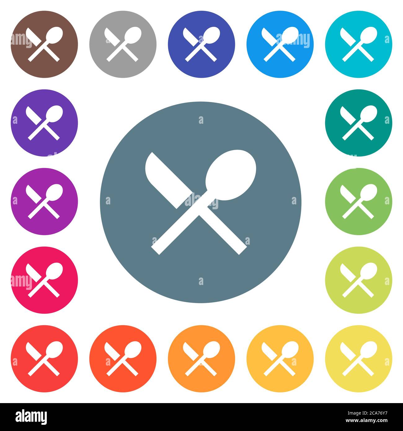 Dining flat white icons on round color backgrounds. 17 background color ...