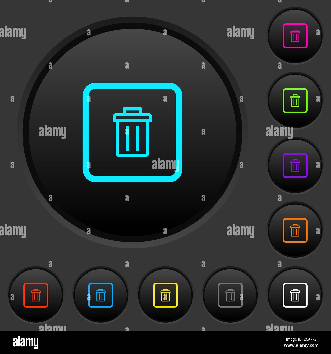 Delete object dark push buttons with vivid color icons on dark grey ...