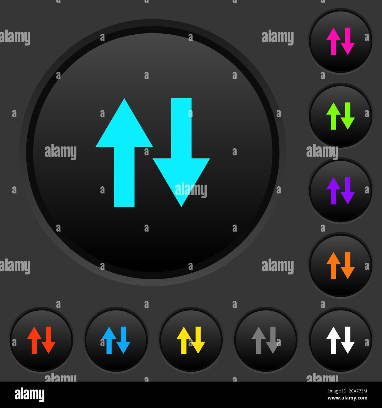 Data traffic dark push buttons with vivid color icons on dark grey ...