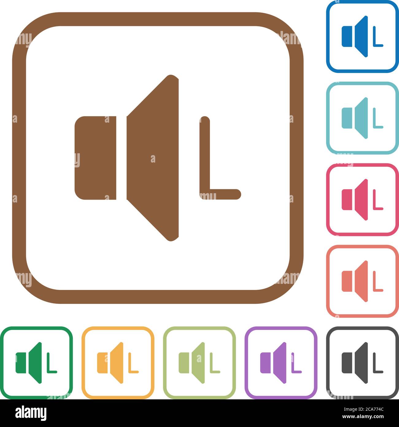 Left audio channel simple icons in color rounded square frames on white ...