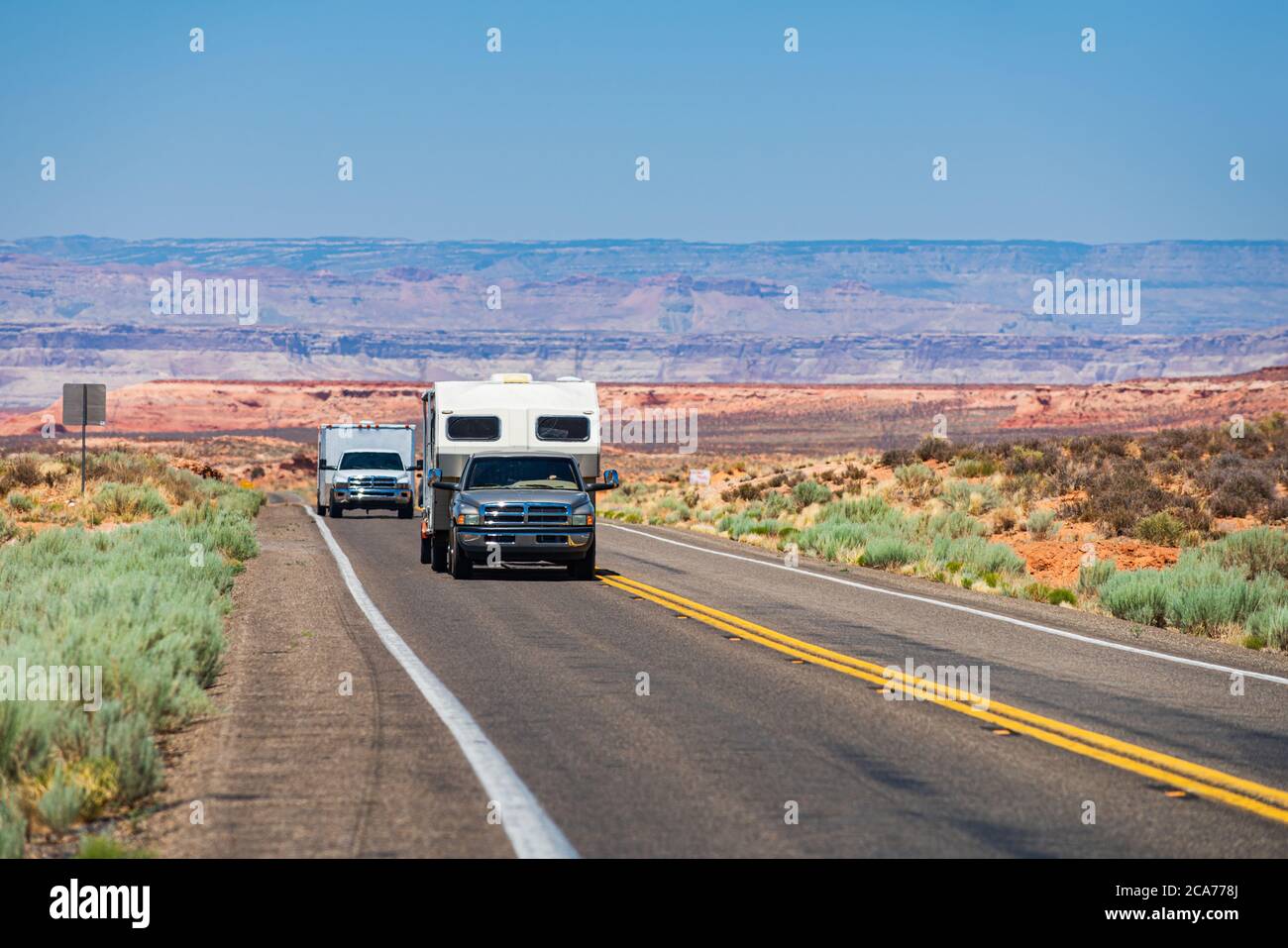 RV Camper Van on the Road. Exploring the USA. Holiday American trip ...