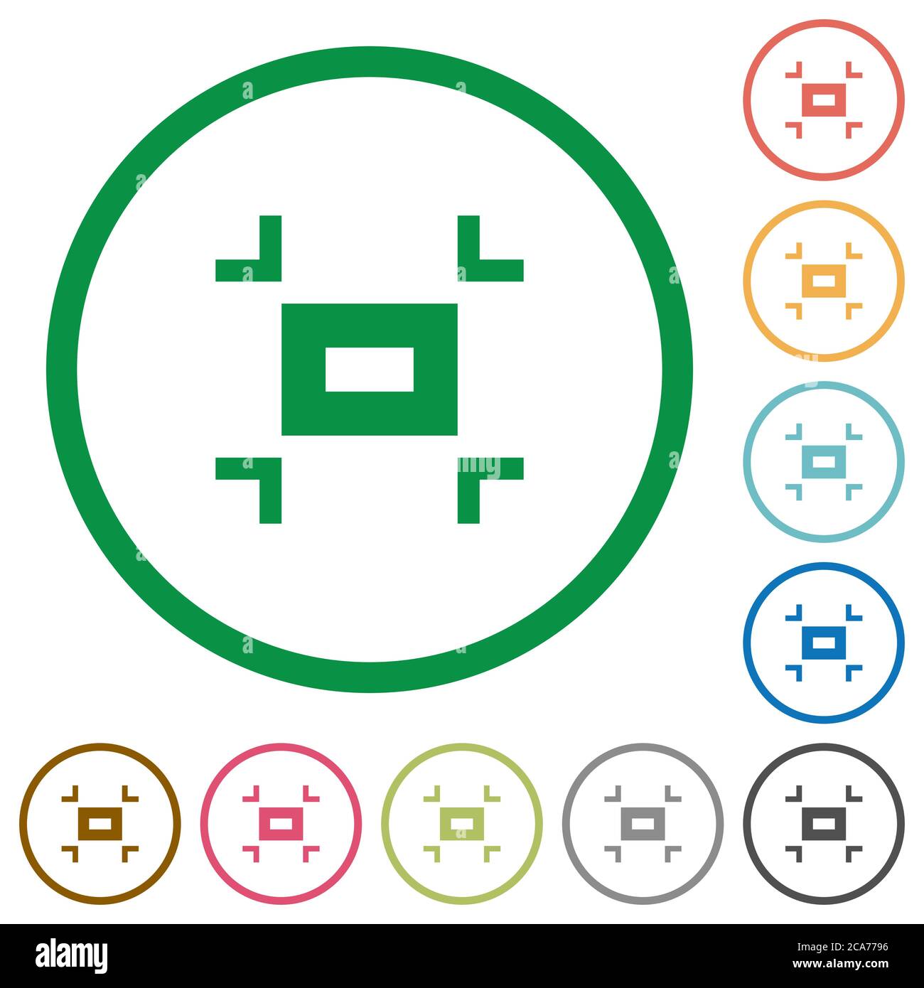 Small screen flat color icons in round outlines on white background ...