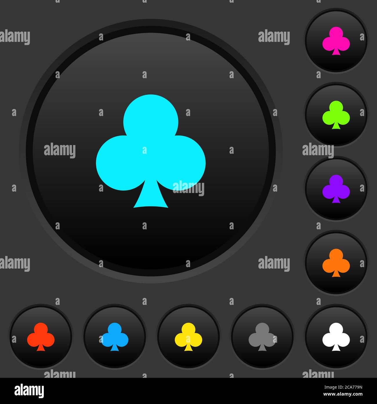 Club card symbol dark push buttons with vivid color icons on dark grey ...